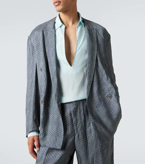 Giorgio Armani Printed Double-breasted Blazer - Grey