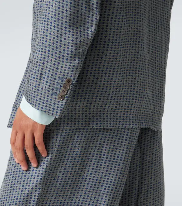 Giorgio Armani Printed Double-breasted Blazer - Grey