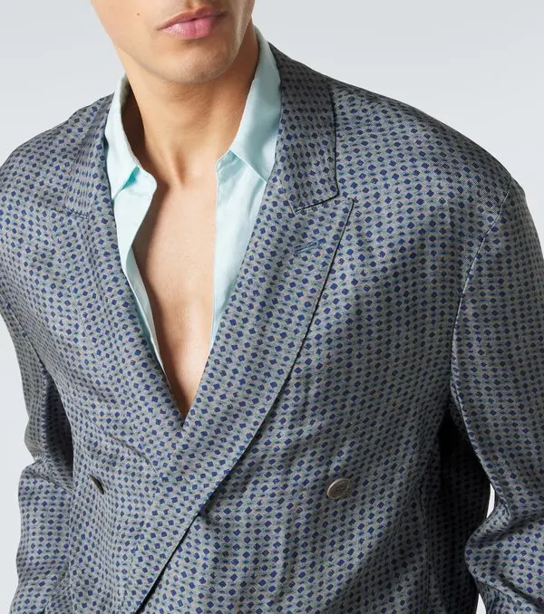Giorgio Armani Printed Double-breasted Blazer - Grey
