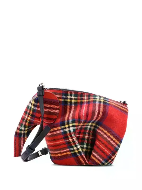 Loewe Elephant Tartan Wool And Leather Mini Crossbody Bag