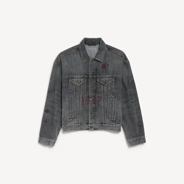 Balenciaga Boxy Tattoo Cotton Denim Jacket - Grey