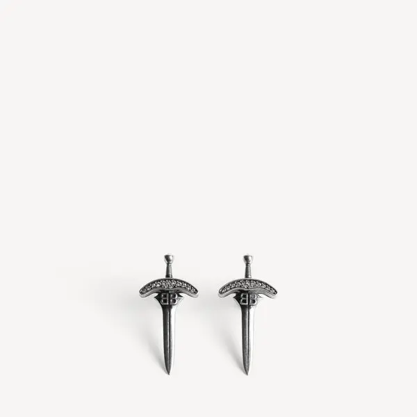 Balenciaga Sword Bb Logo Stud Earrings - Silver
