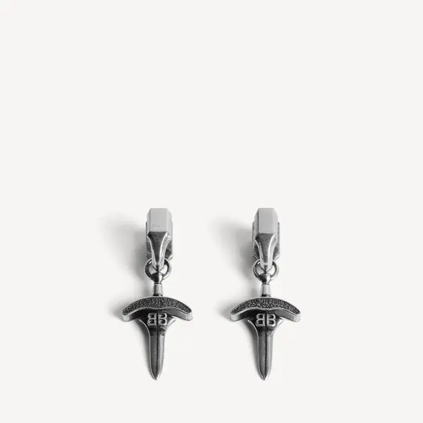 Balenciaga Goth Drop Earrings In Antique Recycled Brass - Silver