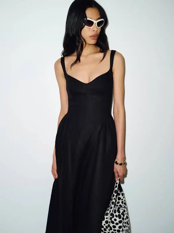 REFORMATION Petites Birdie Linen Dress - Black