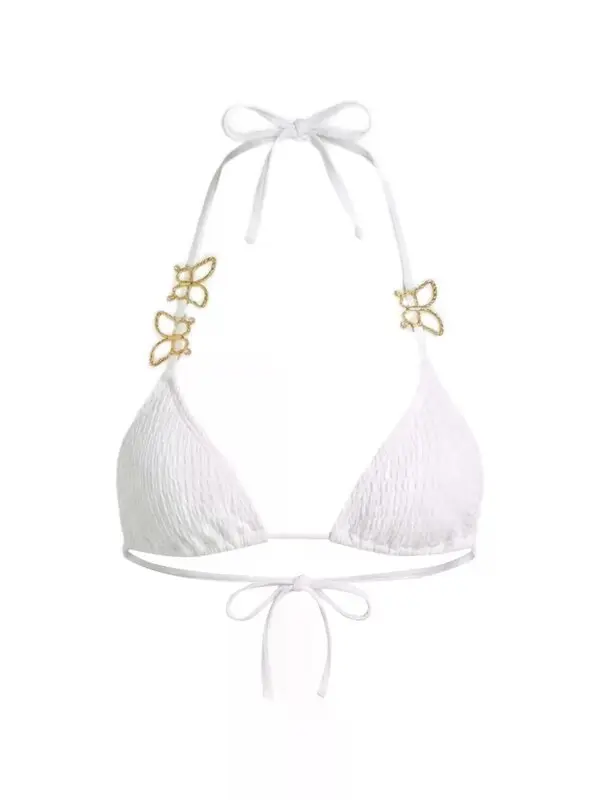 BEACH BUNNY Butterfly-appliqué Triangle Bikini Top - White