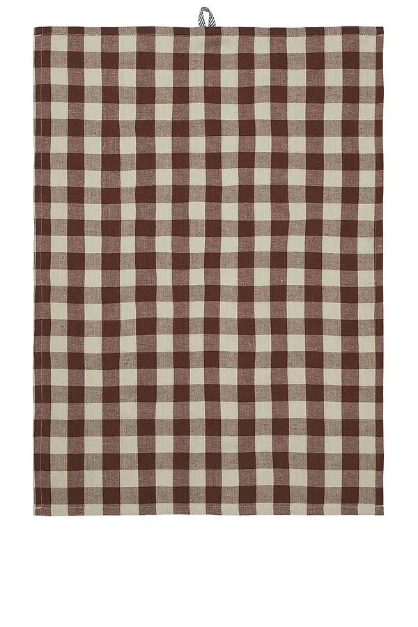 FERM LIVING Hale Tea Towel In Cream - Cinnamon & Grey Green