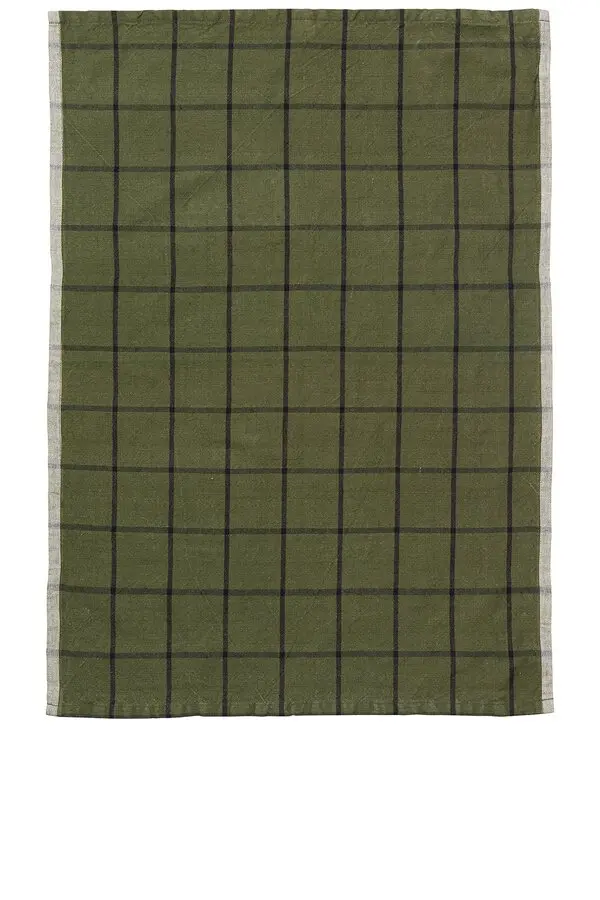 FERM LIVING Hale Tea Towel In Cream - Green & Black