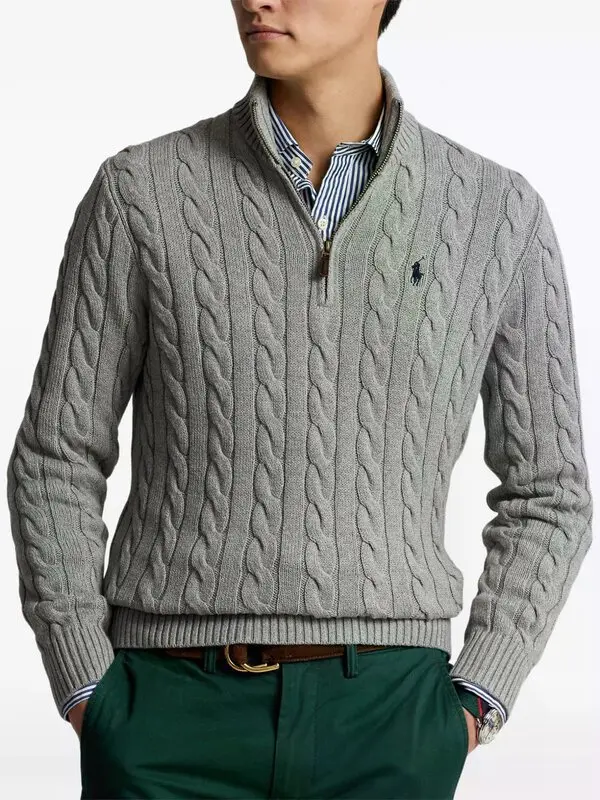 Polo Ralph Lauren Cable-knit Quarter-zip Sweater - Grey