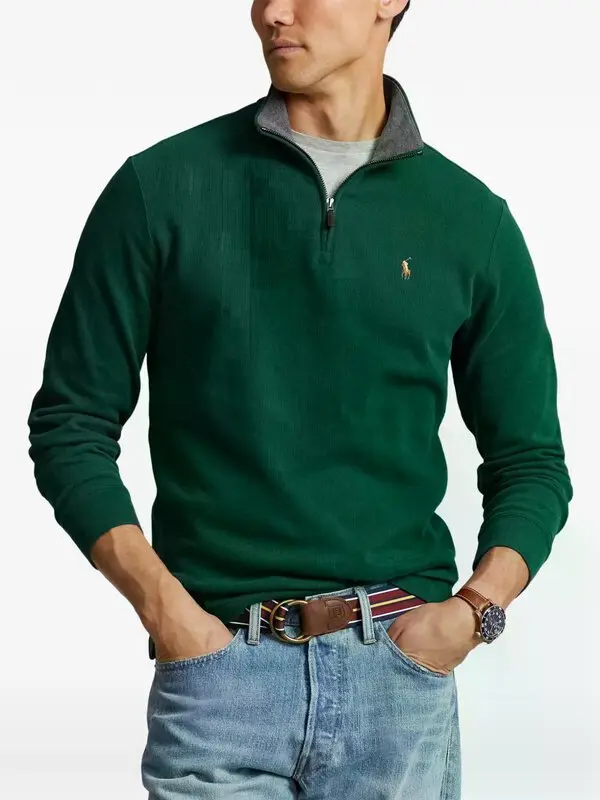 Polo Ralph Lauren Quarter-zip Embroidered-logo Sweater - Green