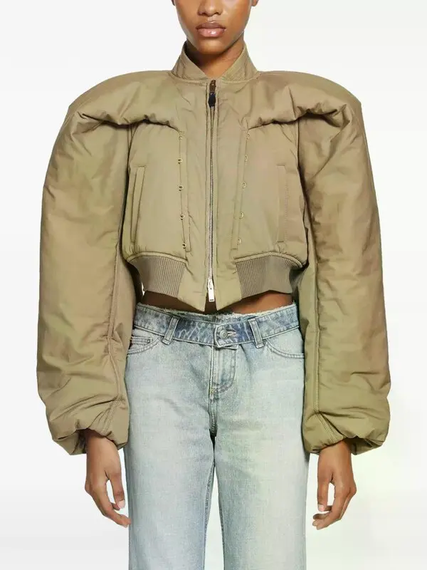 Alexander McQueen Exaggerated-shoulder Cropped Bomber Jacket - Neutrals