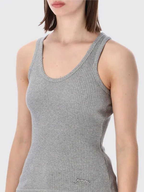 GANNI Ribbed Tank Top - Grey