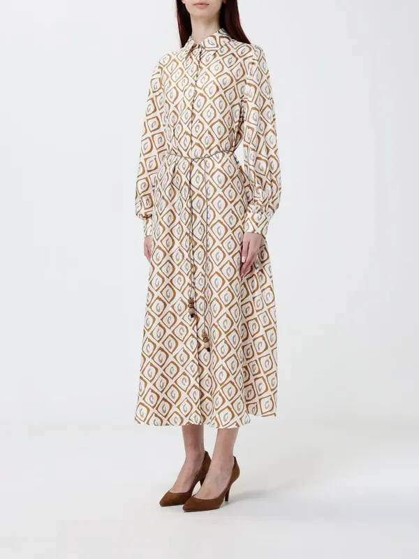 Max Mara Printed Silk Shirt Dress - Beige