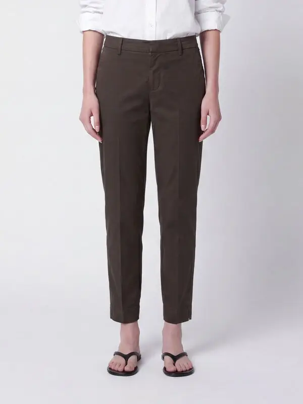 PT TORINO High-waisted Skinny Trousers In Stretch Cotton - Brown