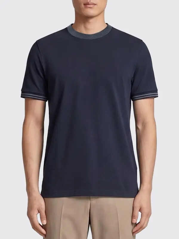 BOSS Slim Fit Cotton T-shirt With Contrast Trims - Blue