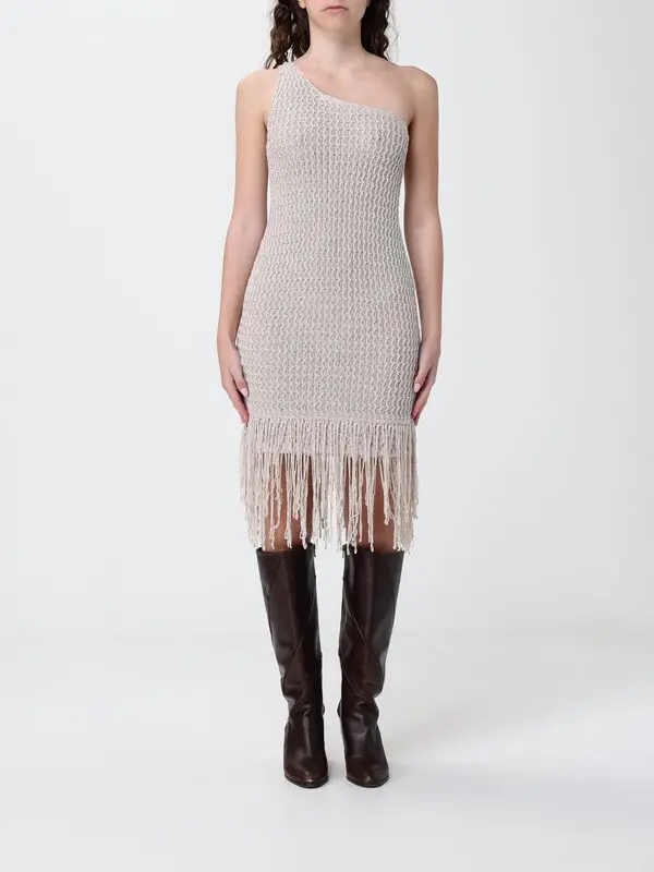 Pinko One Shoulder Dress With Fringe Detail