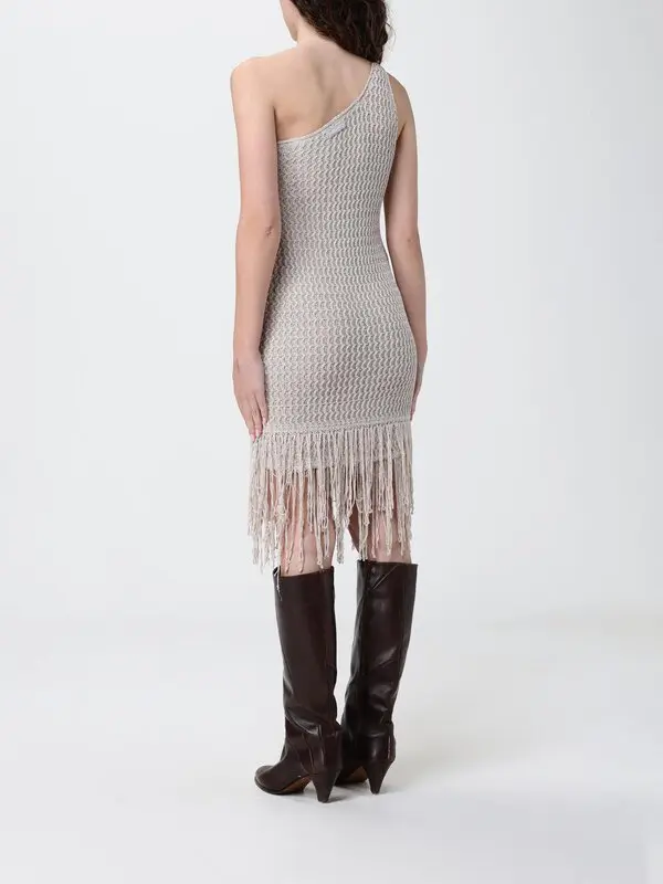 Pinko One Shoulder Dress With Fringe Detail