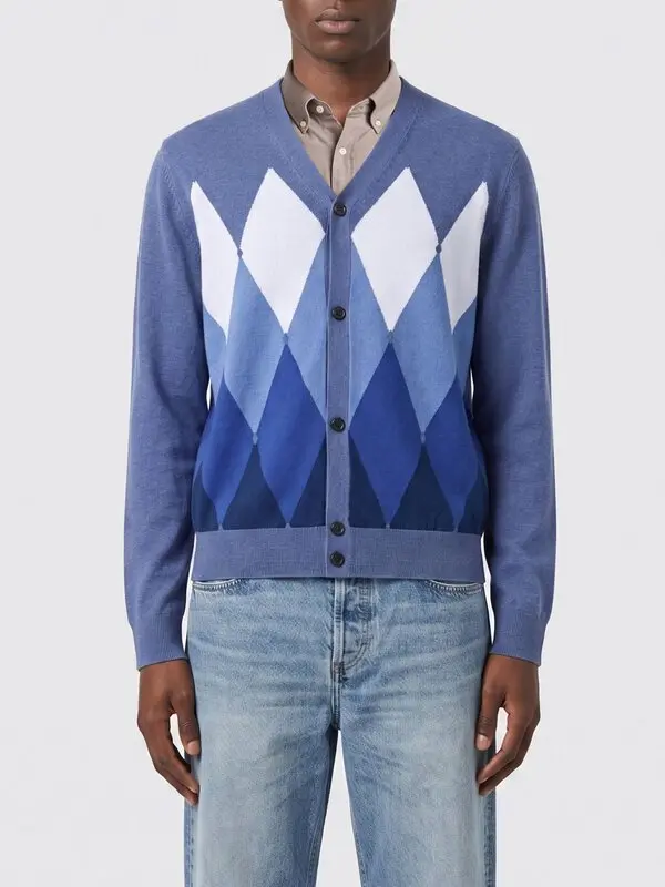 BALLANTYNE Diamond Pattern Cotton And Cashmere Cardigan - Blue 1