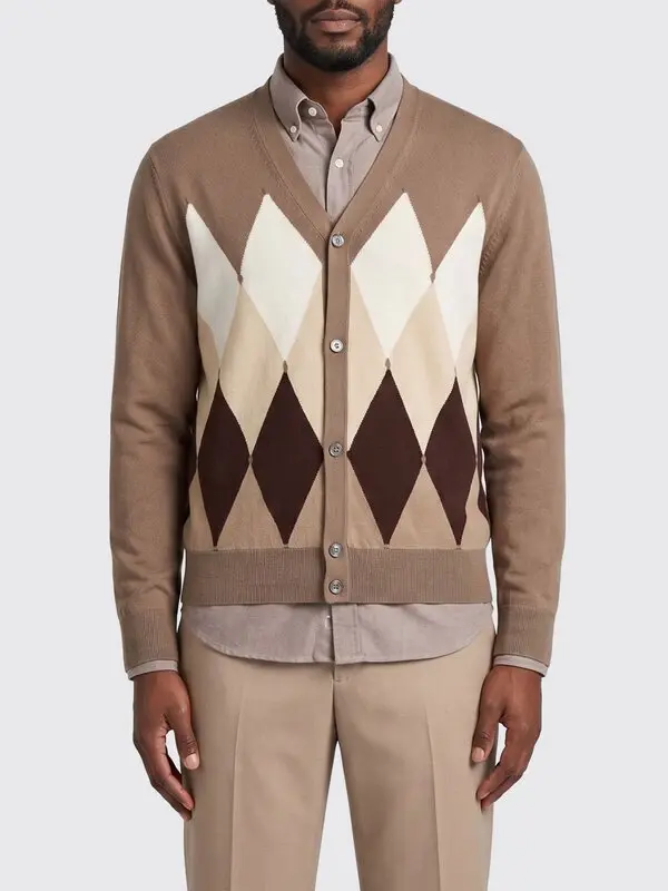 BALLANTYNE Diamond Pattern Cotton And Cashmere Cardigan - Brown