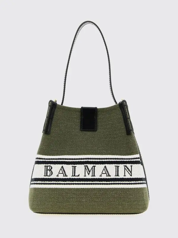 Balmain Jacquard Logo Cotton Blend Shoulder Bag - Green
