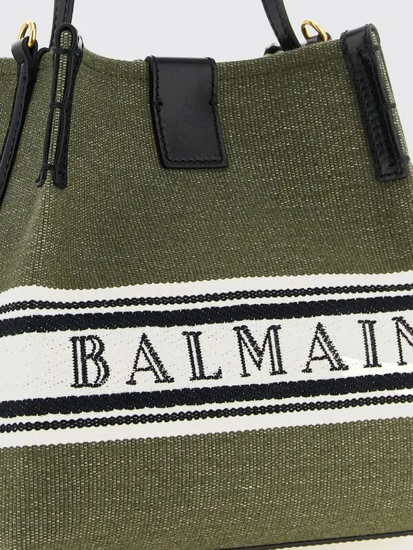 Balmain Jacquard Logo Cotton Blend Shoulder Bag - Green