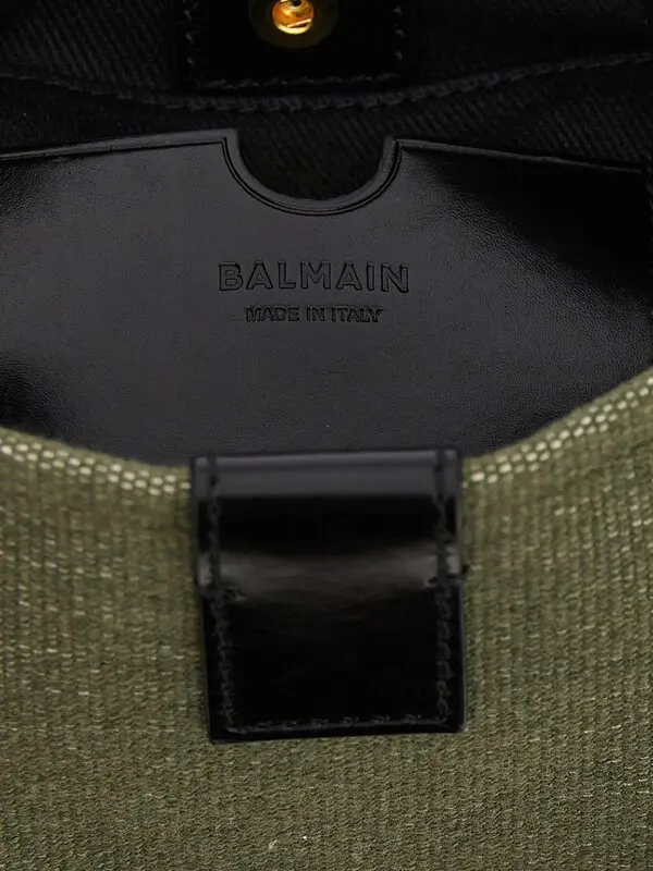 Balmain Jacquard Logo Cotton Blend Shoulder Bag - Green
