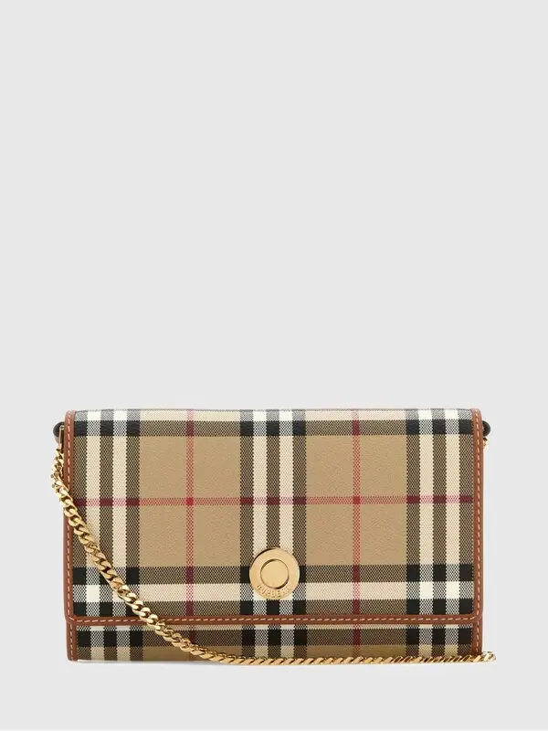 Burberry Check Coated Cotton Wallet On Chain Bag - Brown