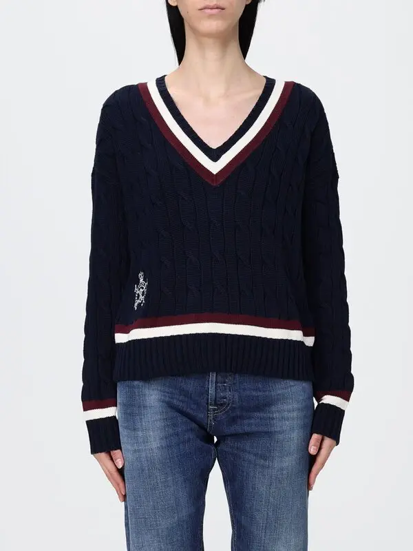 Ralph Lauren Cable Knit V-neck Sweater - Navy