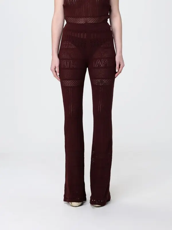 Patrizia Pepe Knit Trousers With Jacquard Logo - Brown