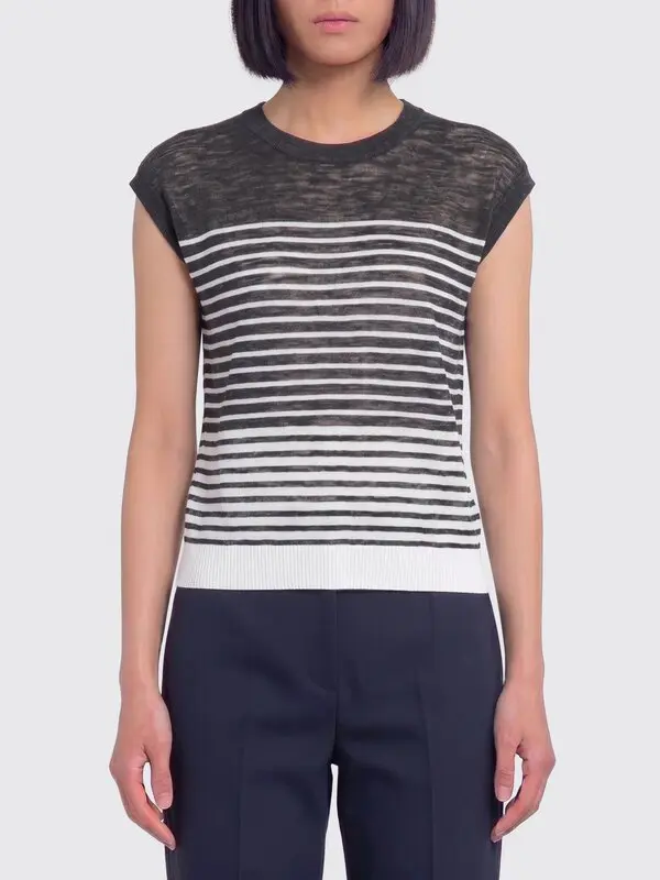 ROBERTO COLLINA Striped Linen Crew-neck Top - White