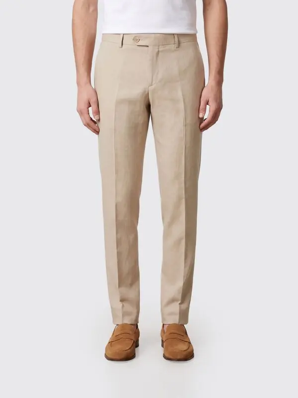 Hugo Boss Slim Fit Tailored Trousers In Linen Blend With Slash Pockets - Grey