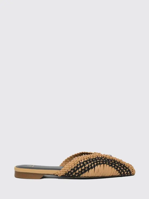Patrizia Pepe Woven Raffia Mules With Abstract Pattern - Beige