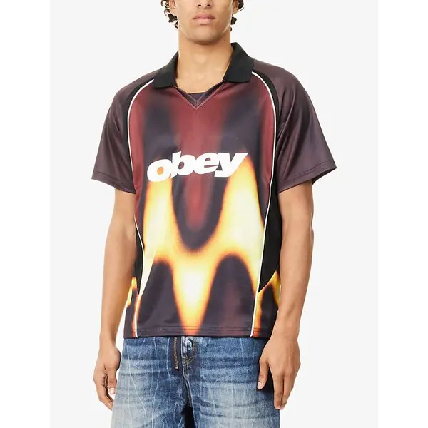 Obey Logo Print Blurred Stretch-jersey Football Top