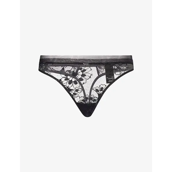Calvin Klein Floral Stretch-lace Thong - Black