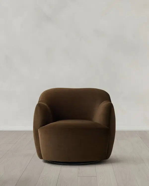 Quince Performance Velvet Curved Arm Swivel Chair - Java