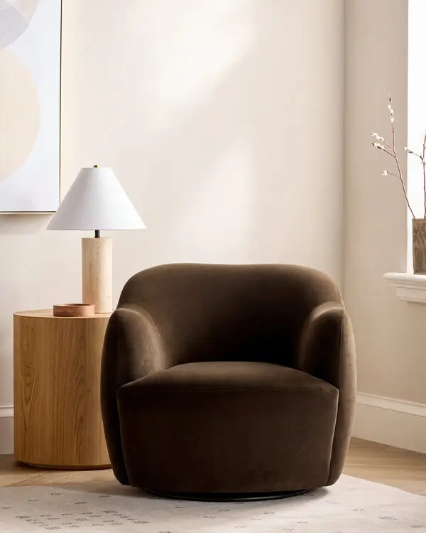 Quince Performance Velvet Curved Arm Swivel Chair