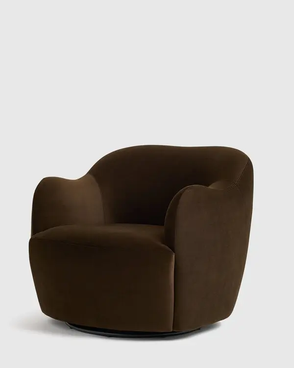 Quince Performance Velvet Curved Arm Swivel Chair