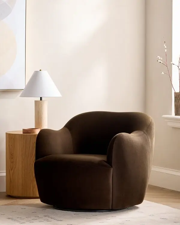 Quince Performance Velvet Curved Arm Swivel Chair