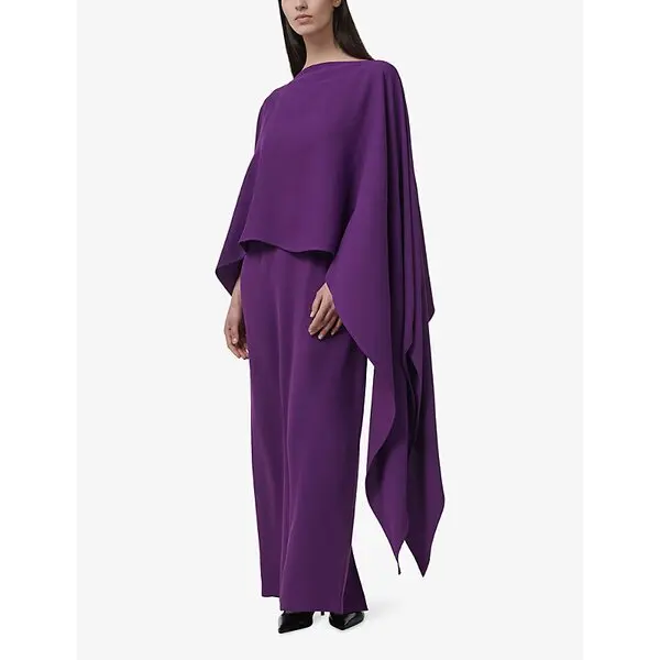 LEEM Relaxed-fit Woven Maxi Dress With Asymmetric Cape Overlay
