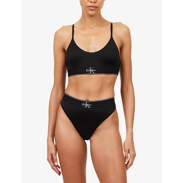 Calvin Klein Graphic Monogram Stretch Microfibre Thong - Black