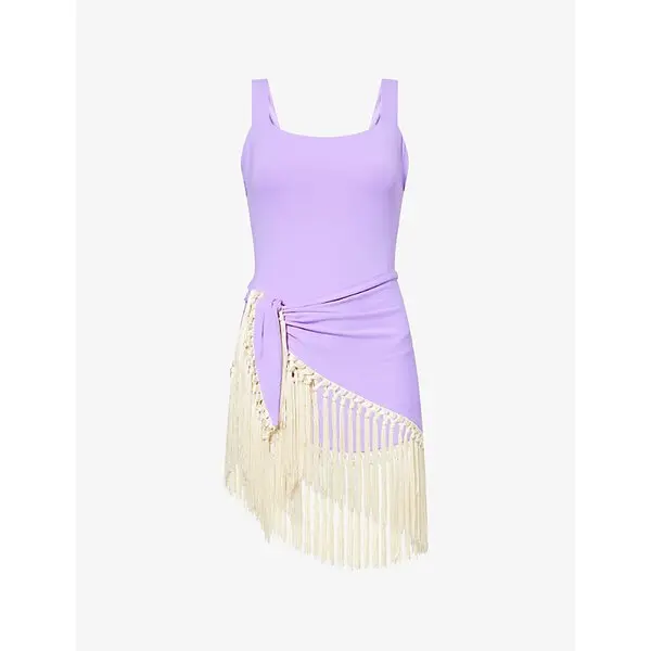 TALLER MARMO Lido Swimsuit With Fringed Sarong - Lavender-ivory