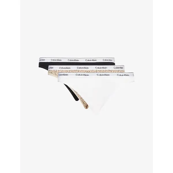 Calvin Klein Icon Logo Pack Of Three Stretch-cotton Thongs - Blk/wht/animal