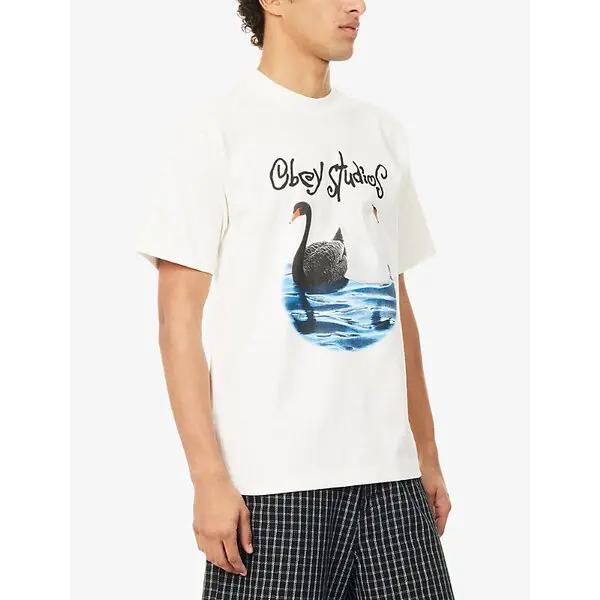 Obey Swan-print Crew-neck Cotton T-shirt