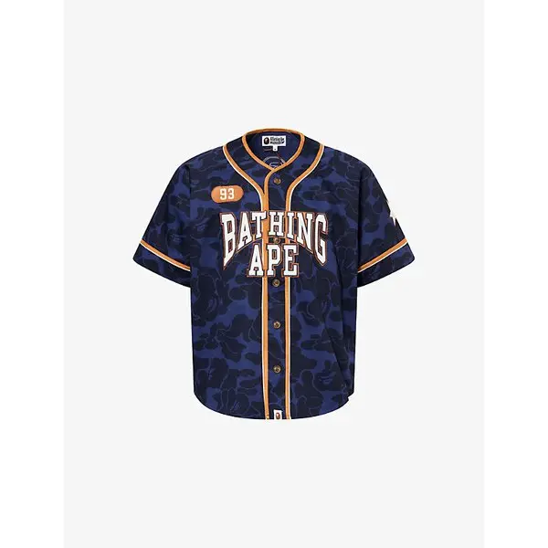 A BATHING APE Logo-embroidered Camo-print Cotton Baseball Shirt - Navy