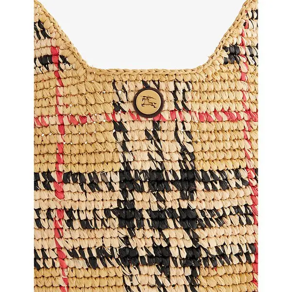 Burberry Small Margate Check Raffia Tote Bag - Sand