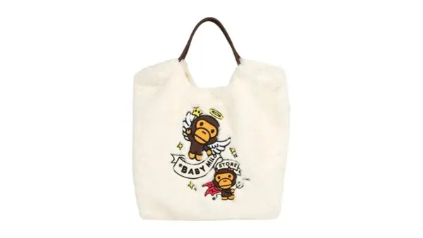 A BATHING APE Baby Milo Sherpa Fur Large Tote Bag - Cream