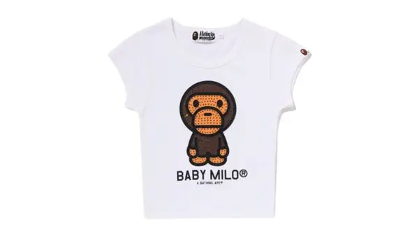 A BATHING APE Baby Milo Crystal Stone Cropped T-shirt - White