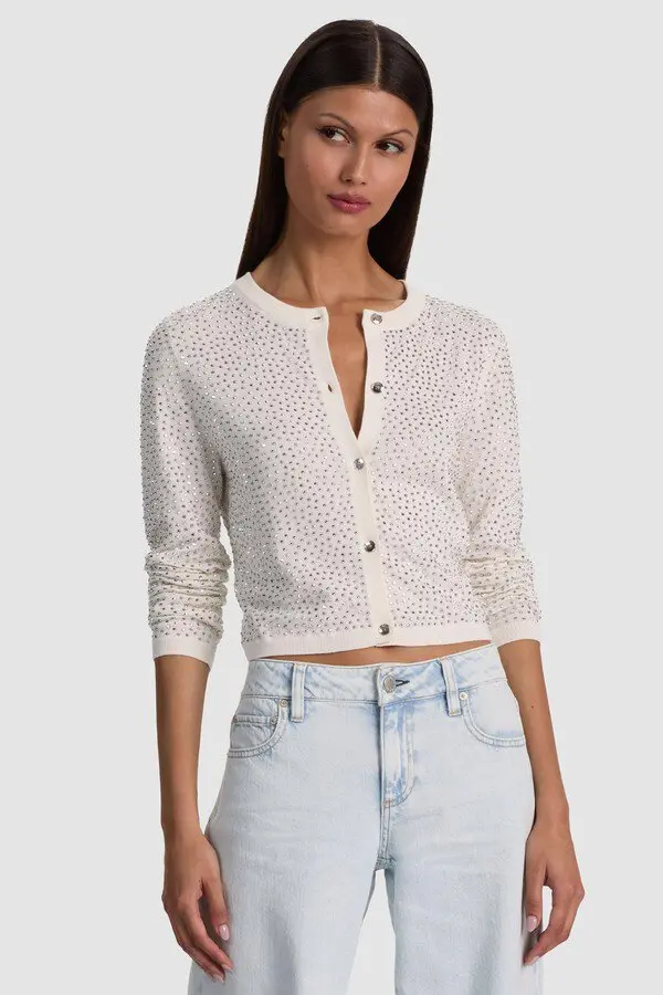 Alice + Olivia Carson Embellished Cropped Cardigan - White