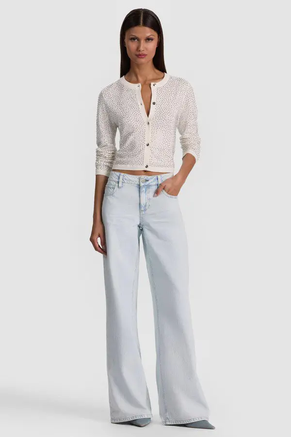 Alice + Olivia Carson Embellished Cropped Cardigan - White