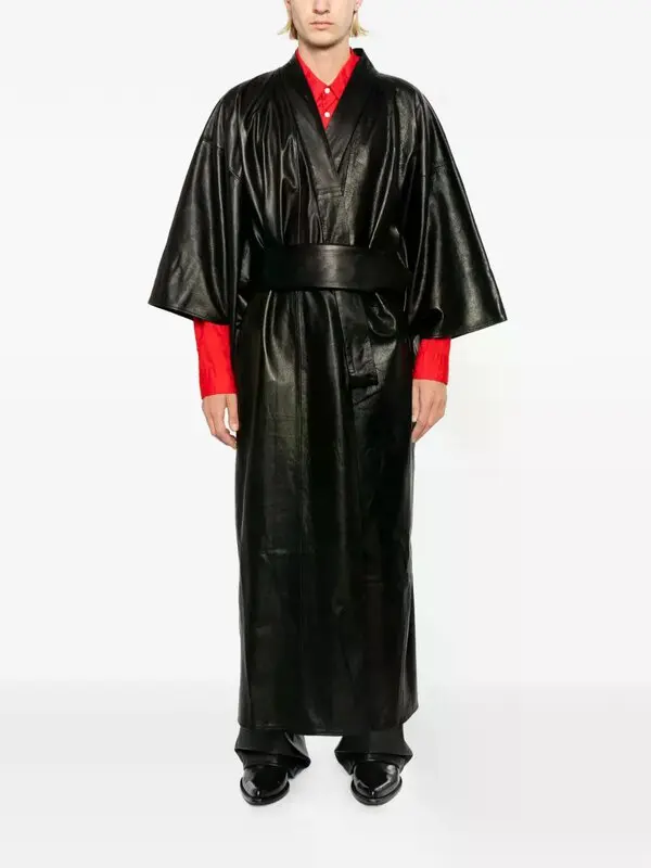 A LEATHER Kimono Belted Leather Coat