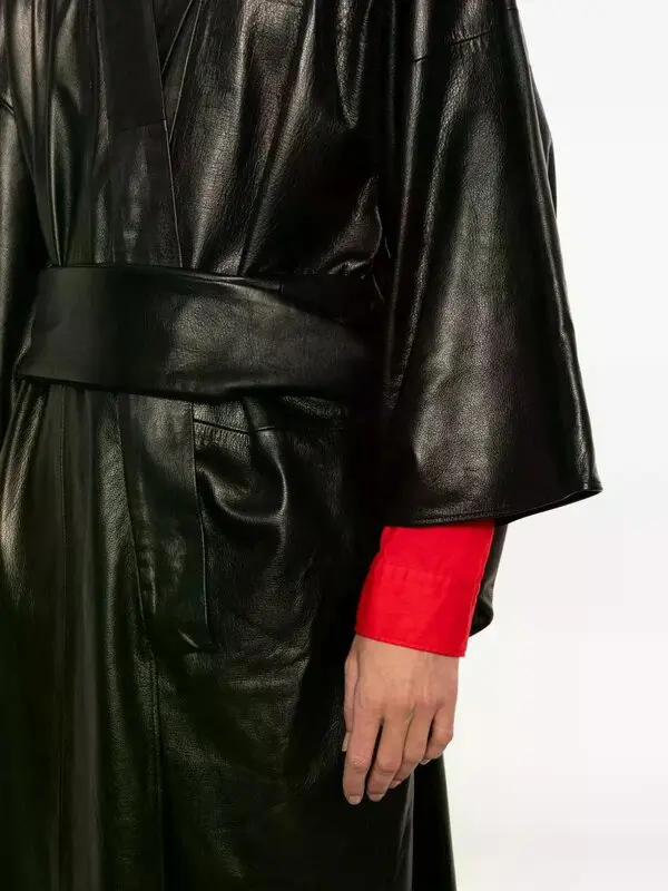 A LEATHER Kimono Belted Leather Coat